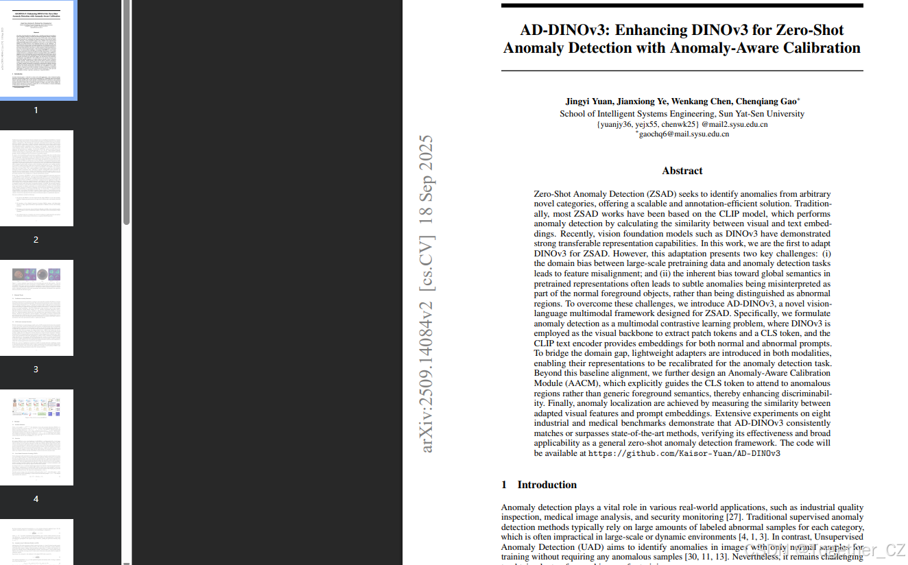 AD-DINOv3: Enhancing DINOv3 for Zero-Shot Anomaly Detection with Anomaly-Aware Calibration——零样本 ...