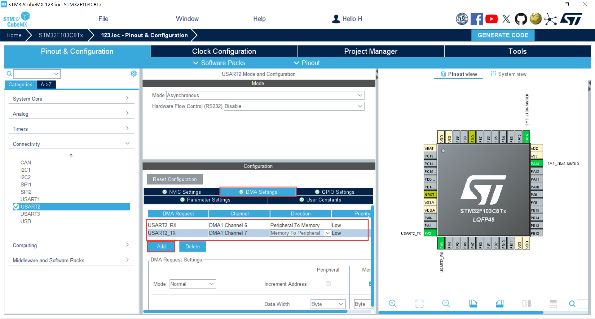 STM32F103系列基于HAL库的串口通信（串口，串口中断，串口DMA）_stm32f103c8 串口hal超时中断接收发送-CSDN博客