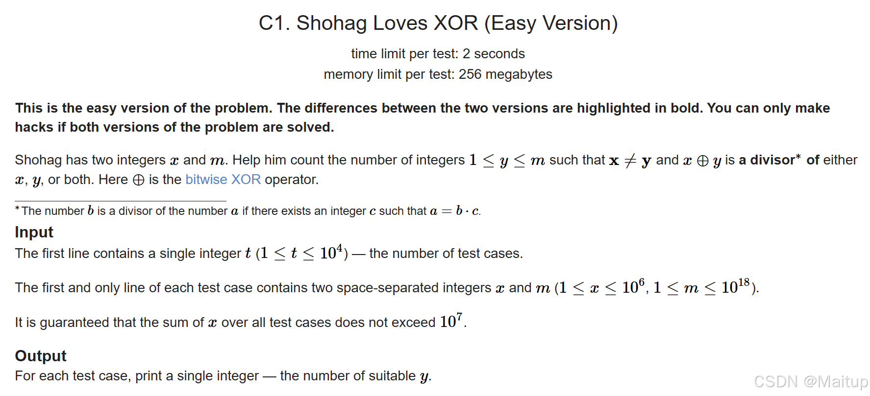 CodeTON Round 9中的C1，C2_coderforces:shohag loves xor-CSDN博客