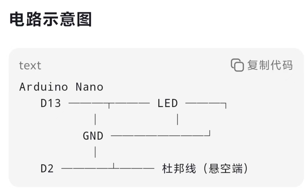 Arduino Nano板控制led灯的亮灭，通过短接GND到信号引脚来完成（无按键）_杜邦母母线专用led灯-CSDN博客