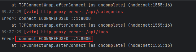 Vue配置跨域，没有走代理。报错：Error: connect ECONNREFUSED ::1:8000_vue proxy econnrefused-CSDN博客