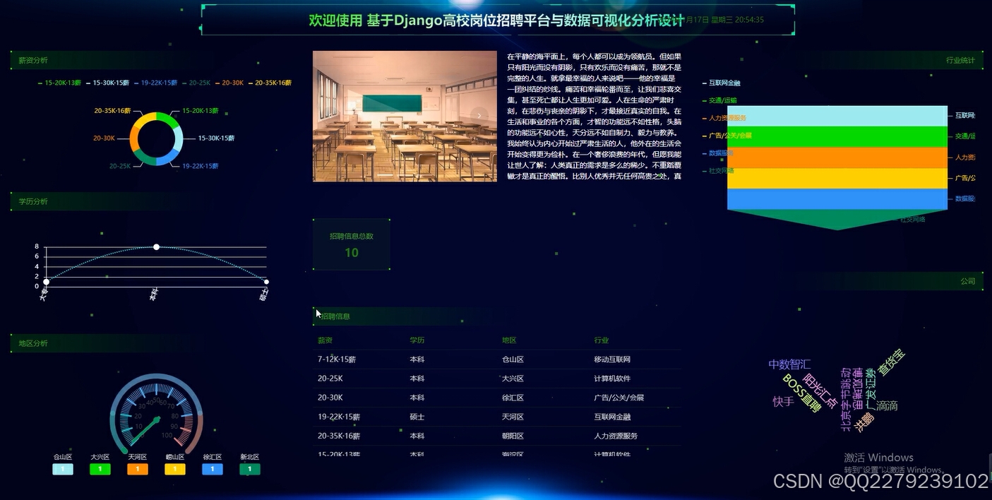 003django基于python大数据高校园企业招聘应聘平台数据可视化分析系统校园宣讲实习经验分享（源码文档运行视频讲解视频） Csdn博客
