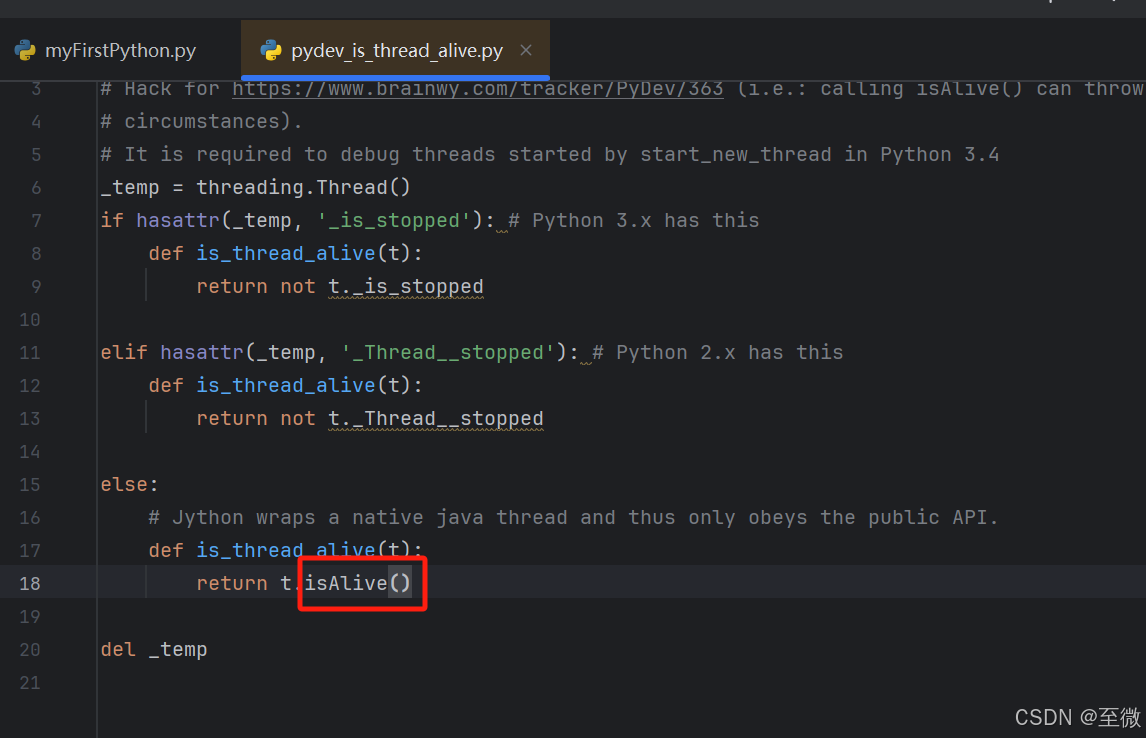 Pycharm调试报错：AttributeError: ‘_MainThread‘ object has no attribute ‘isAlive‘. Did you mean: ‘is ...