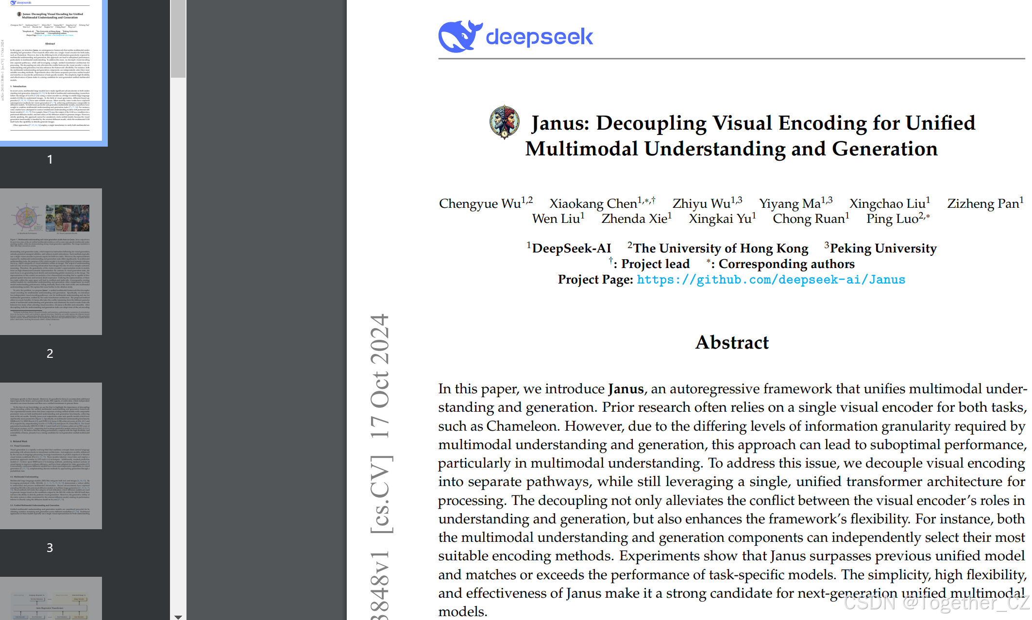 Janus:Decoupling Visual Encoding for UnifiedMultimodal Understanding and Generation解耦视觉编码实现统一多模态 ...