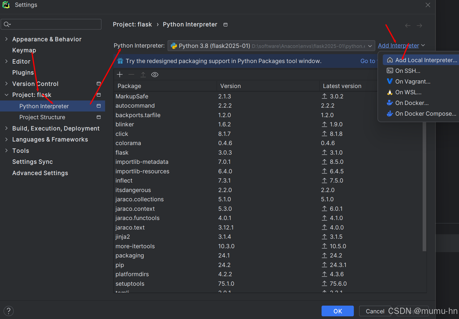 Pycharm导入Flask项目后如何选择自己的python interpreter_python 新建项目 interpreter选择-CSDN博客