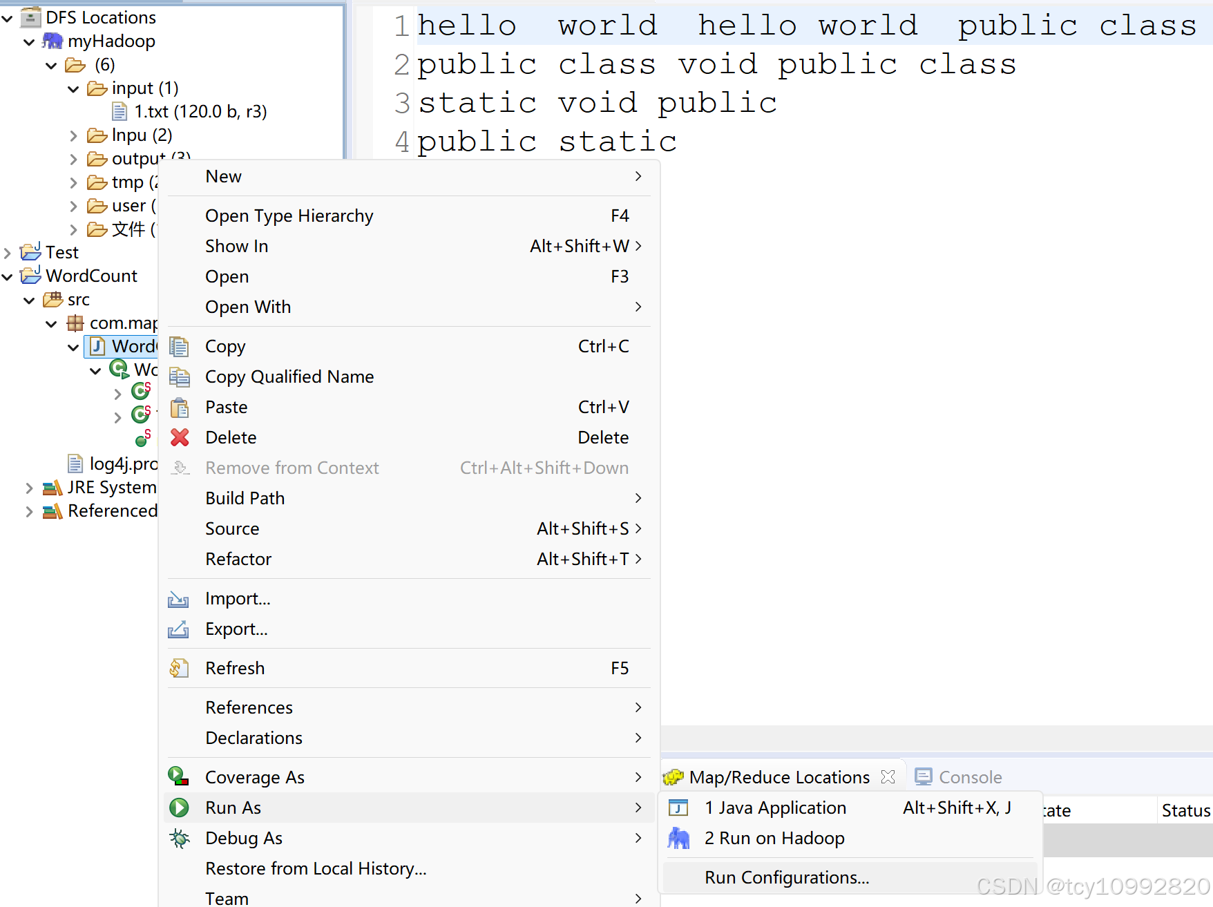 Eclipse在Windows本地连接Hadoop集群执行WordCount实践_10992820 csdn-CSDN博客