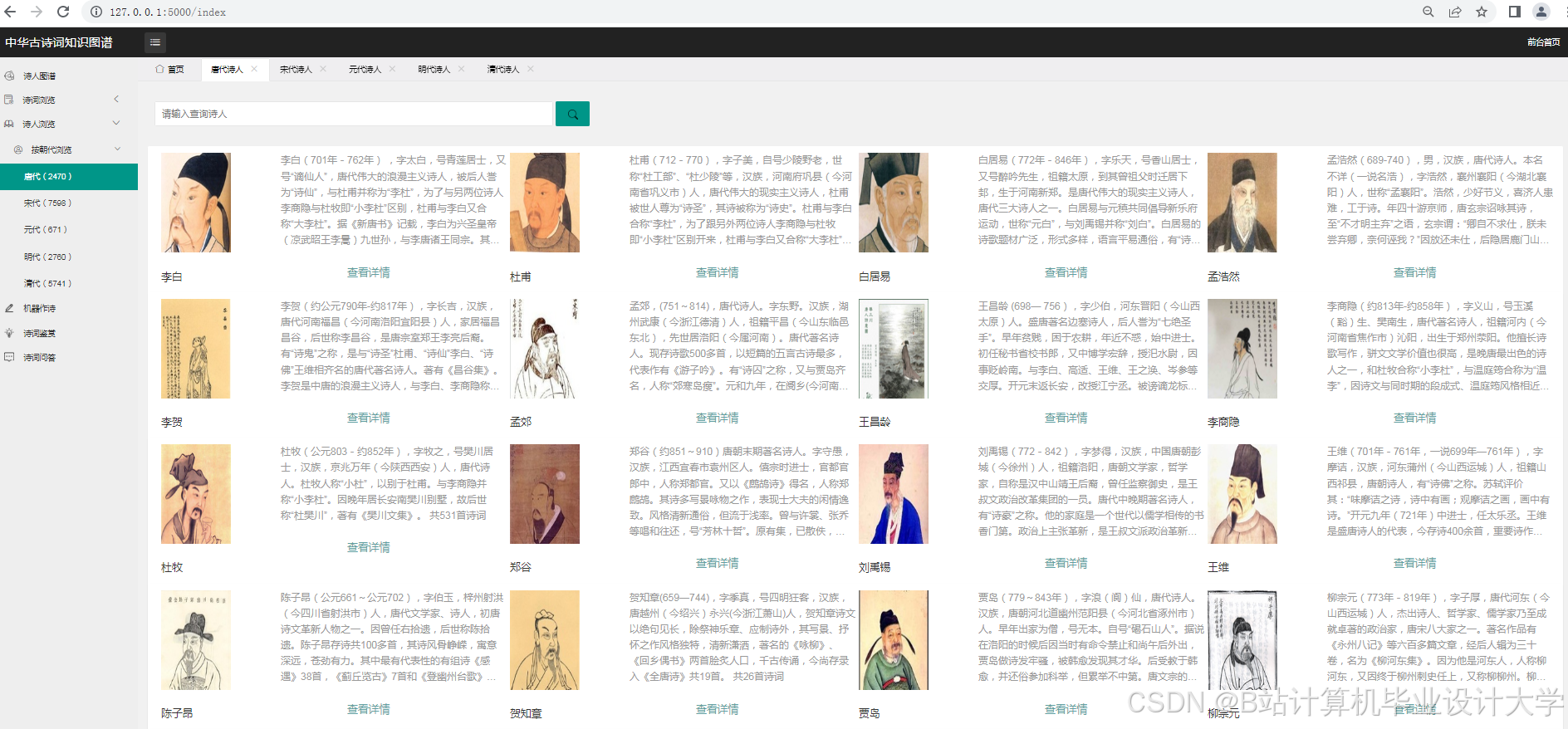 计算机毕业设计python知识图谱中华古诗词可视化 古诗词情感分析 古诗词智能问答系统 Ai大模型自动写诗 大数据毕业设计源码lw文档ppt讲解 Csdn博客