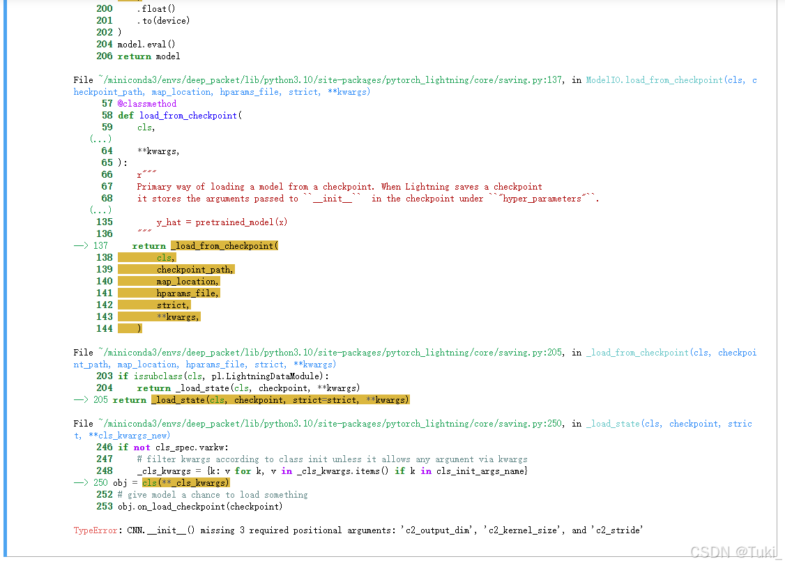TypeError: CNN.__init__() missing 3 required positional arguments: ‘c2 ...