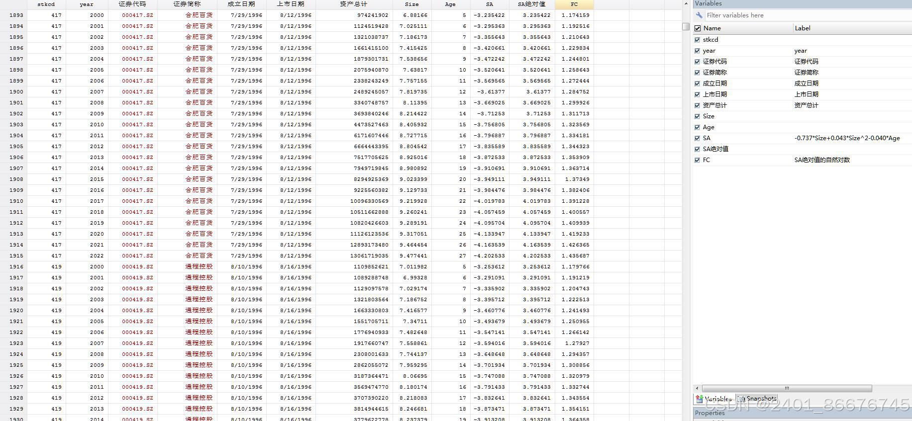 【常用】A股上市公司融资约束程度SA指数计算Stata代码（附2000-2022年数据和结果）-CSDN博客