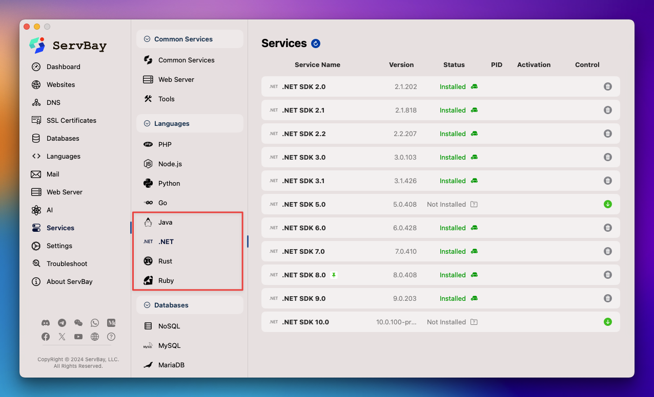 ServBay 1.12.0更新，新增Java, Rust, ASP.NET Framework 4.x等支持_servbay java-CSDN博客