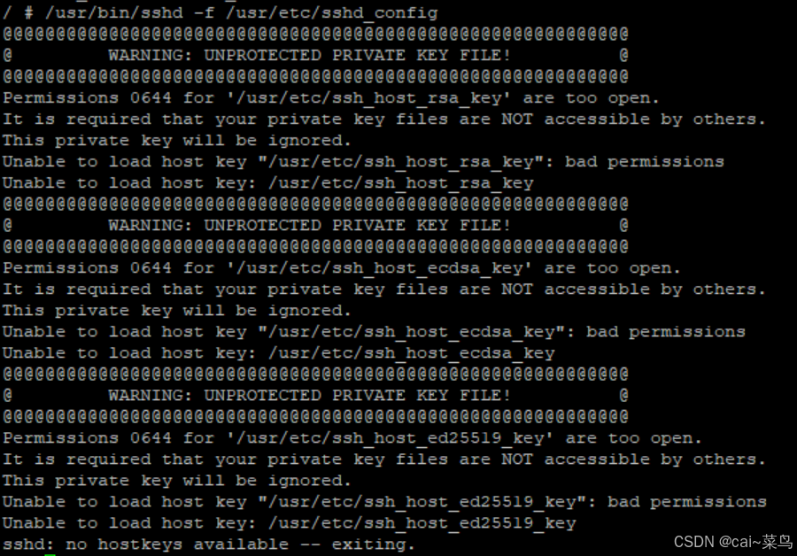 开启sshd服务报错：WARNING: UNPROTECTED PRIVATE KEY FILE!-CSDN博客