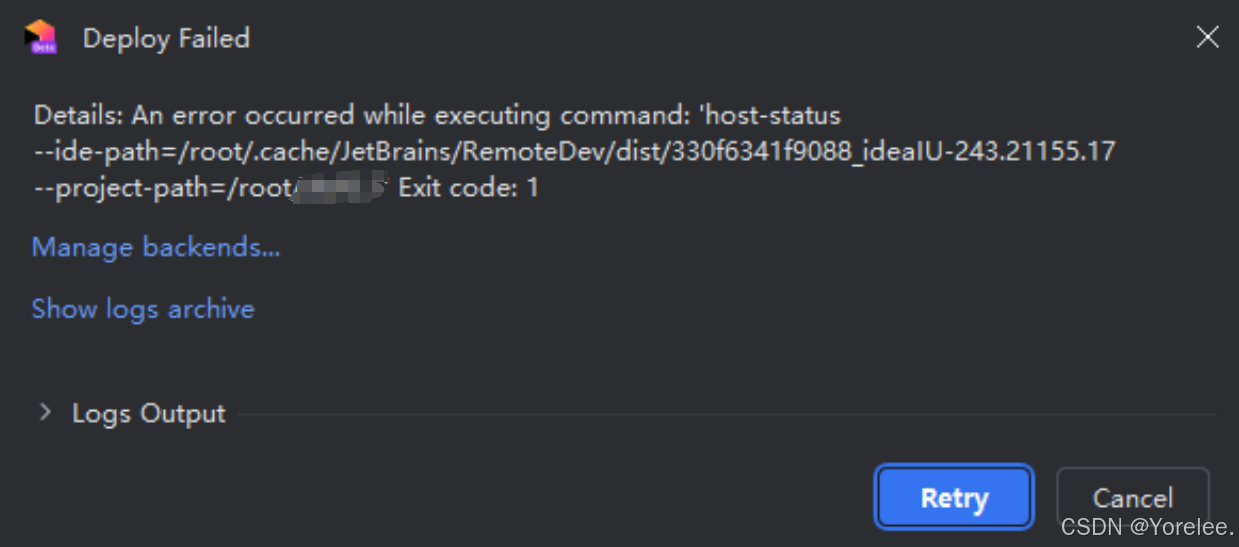 IDEA连接服务器步骤（解决Details: An error occurred while executing command: ‘host-status.-ide-path=XXX ...
