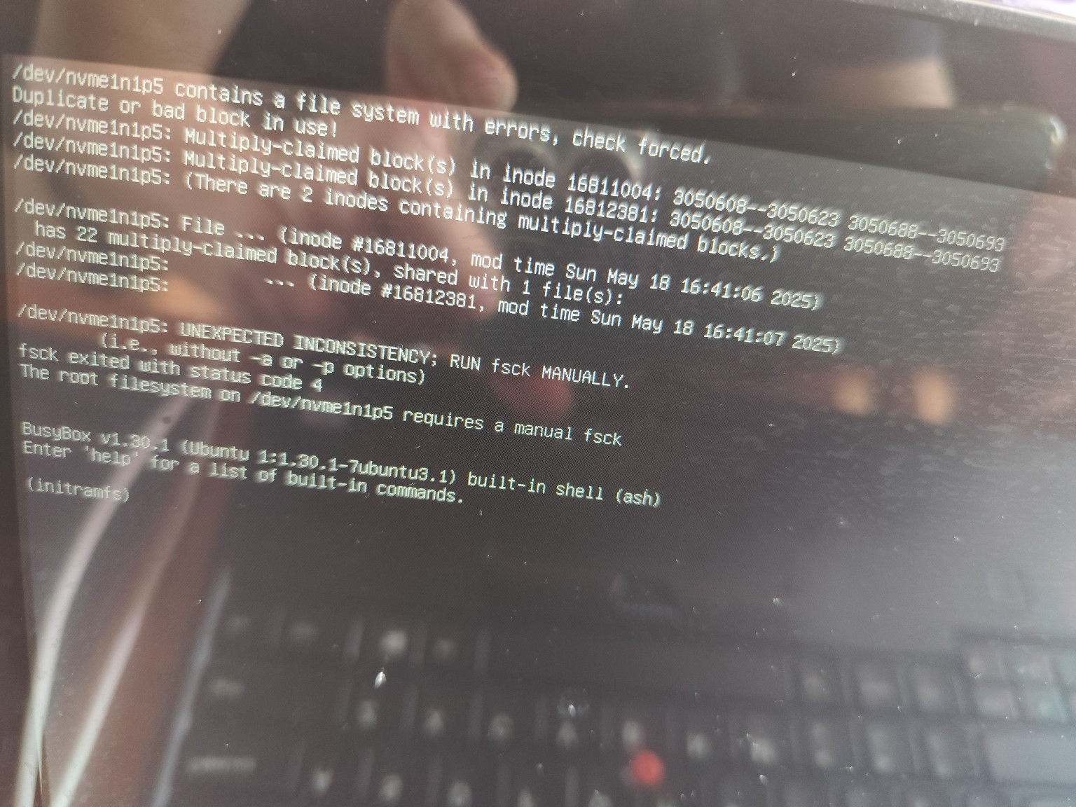 /dev/nvme1n1p5 contains a file system with errors, check forced.解决办法-CSDN博客