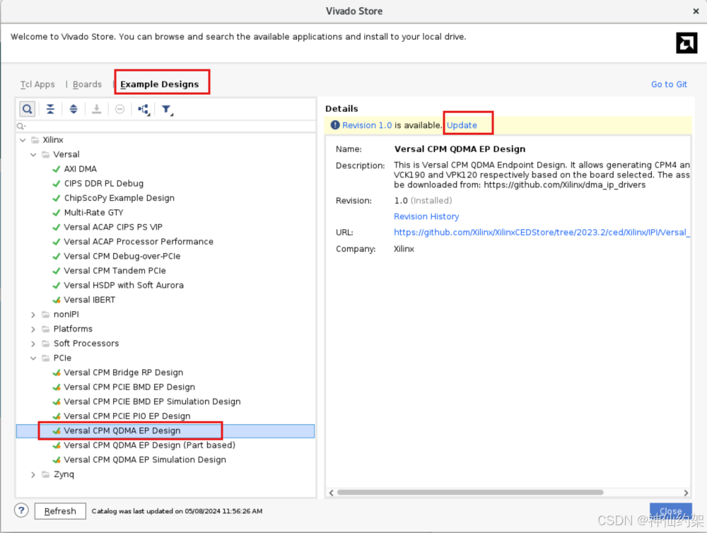 【xilinx】了解 Vivado 2024.1 中的“Versal CPM5 QDMA Gen4x8 ST Only Performance Design”CED 示例——1-CSDN博客