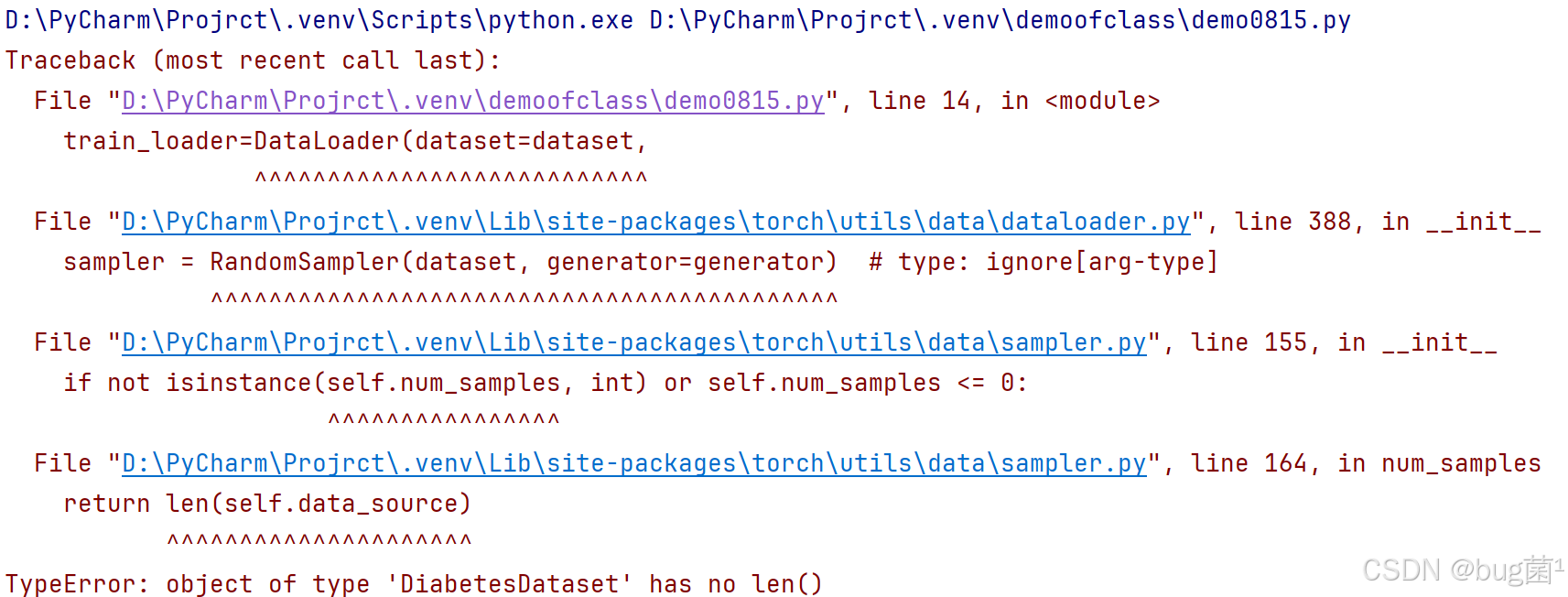 PyTorch程序代码报错：TypeError: object of type ‘DiabetesDataset‘ has no len ...