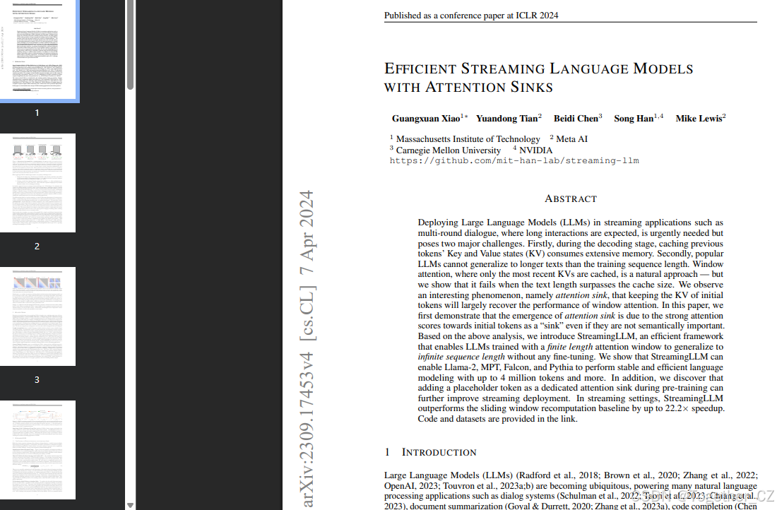 streamingLLM: Efficient Streaming Language Models with Attention Sinks——高效的流式语言模型与注意力池-CSDN博客