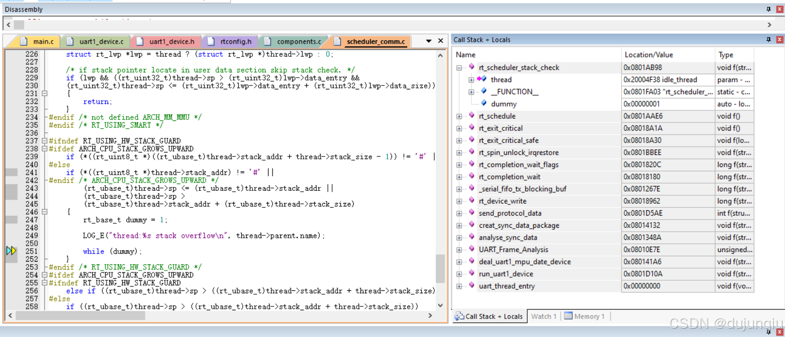rt-thread卡在调度栈检查函数中 void rt_scheduler_stack_check(struct rt_thread *thread)_程序卡在idle thread ...