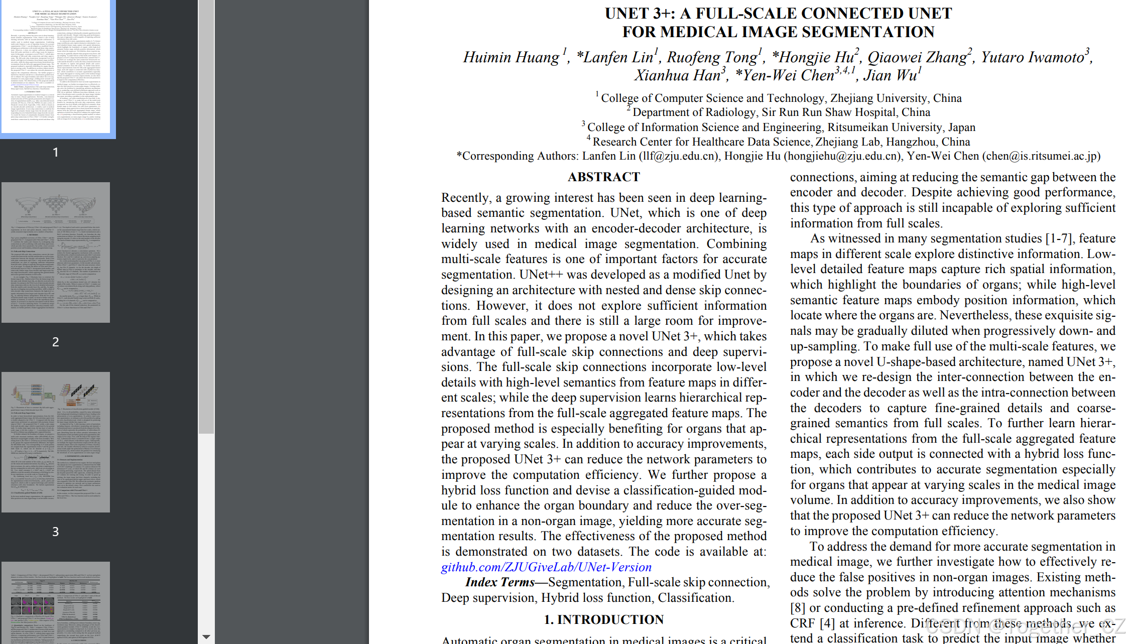 UNET 3+: A FULL-SCALE CONNECTED UNETFOR MEDICAL IMAGE SEGMENTATION——一种全 ...