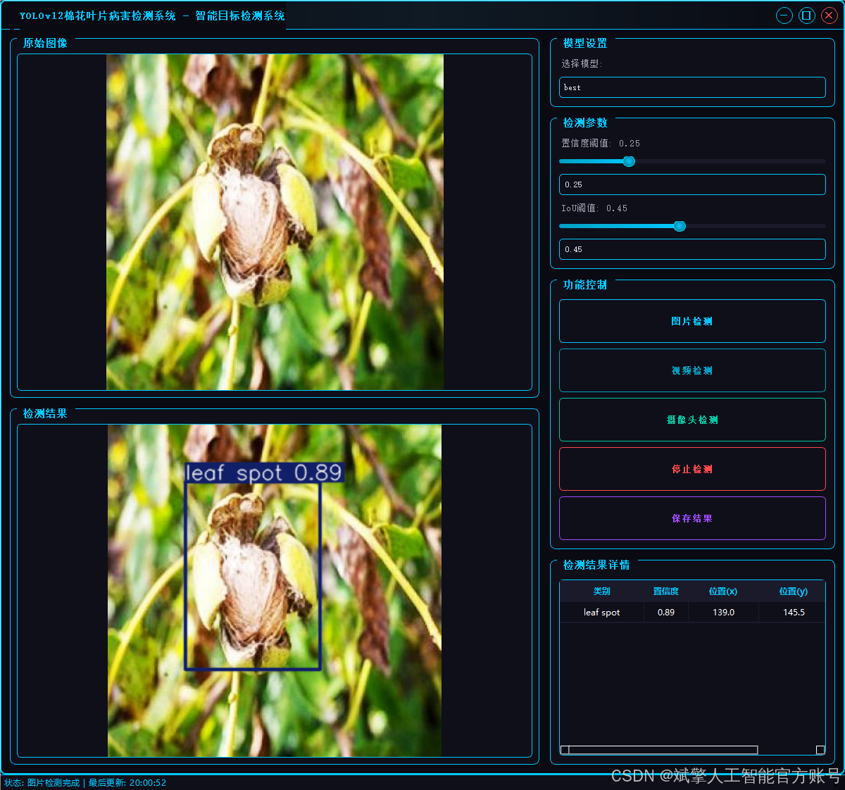 基于深度学习YOLOv12的棉花叶片病害识别检测系统（YOLOv12+YOLO数据集+UI界面+登录注册界面+Python项目源码+模型 ...