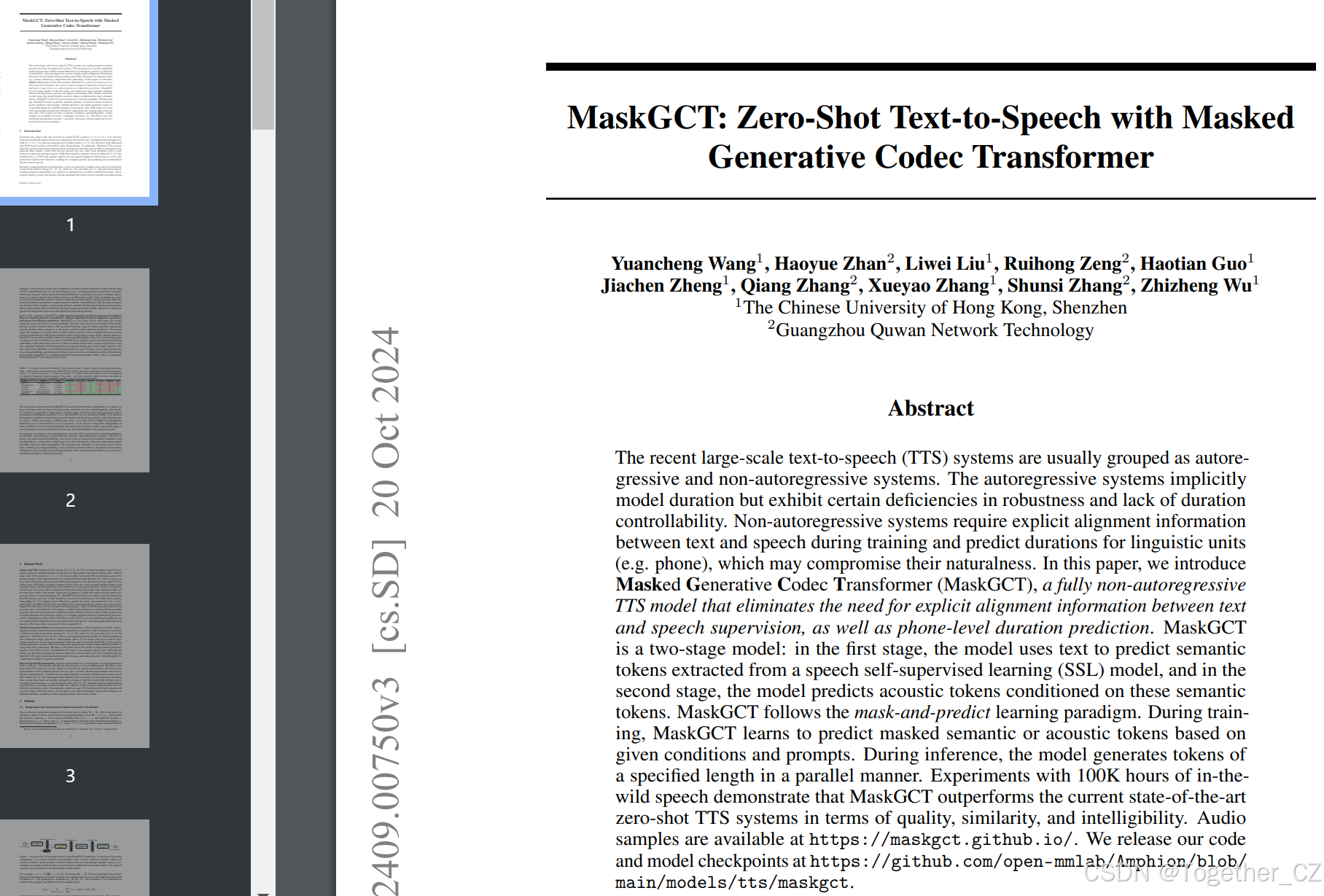MaskGCT：基于掩码生成编解码Transformer的零样本文本到语音转换-CSDN博客