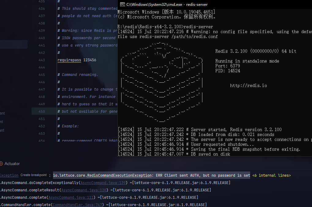 io.lettuce.core.RedisCommandExecutionException: ERR Client sent AUTH, but no password is set-CSDN博客