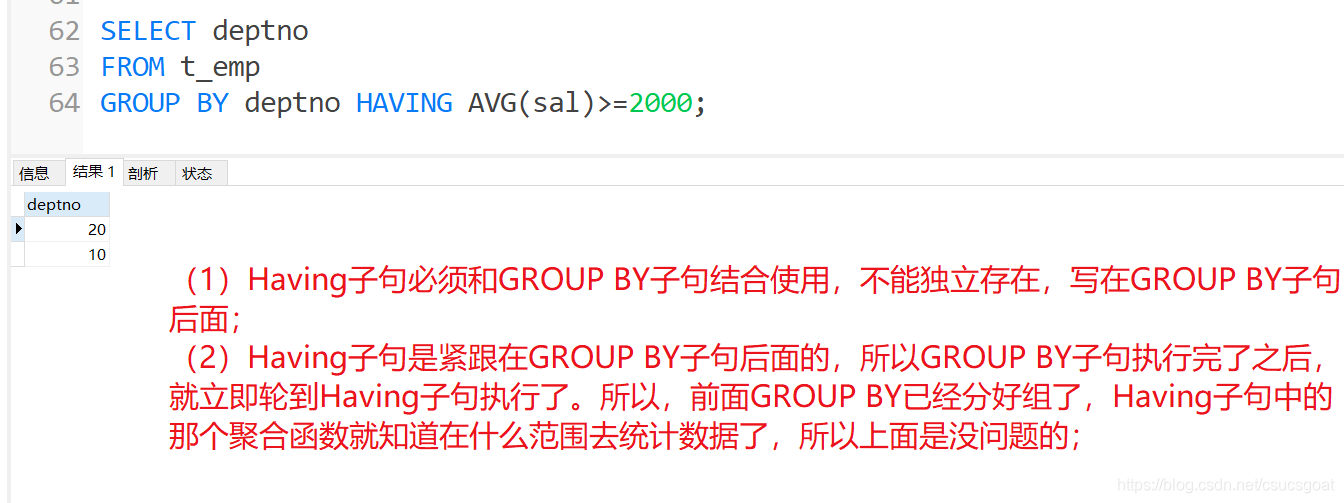 【MySQL】Having子句（Having子句需要和GROUP BY子句结合，才能使用）-CSDN博客