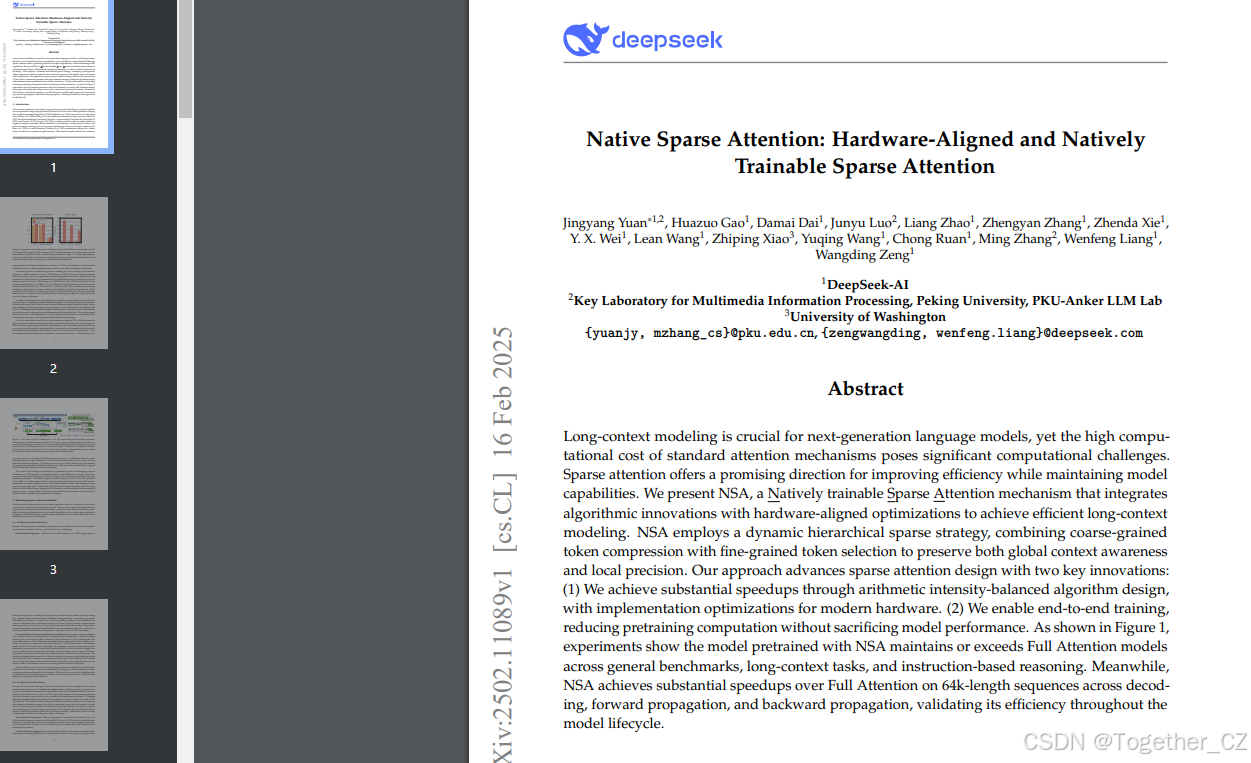 Native Sparse Attention: Hardware-Aligned and NativelyTrainable Sparse Attention——硬件对齐且可原生训练的稀疏 ...