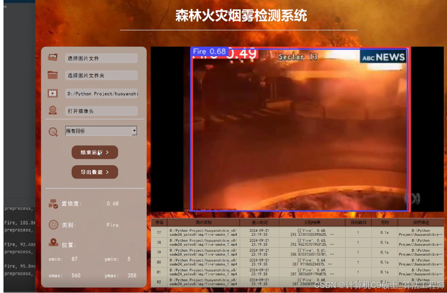 深度学习目标检测——构建基于YOLOv8 pyqt5的森林火焰烟雾检测系统_深度学习林火检测系统-CSDN博客