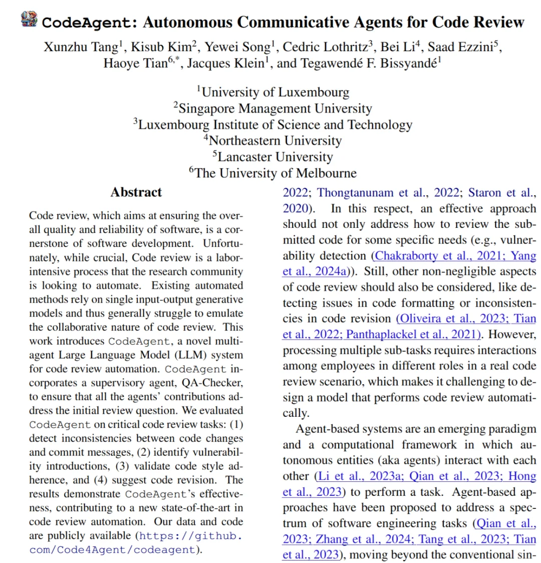 EMNLP 2024｜用于代码审查的自主AgentCodeAgent: Autonomous Communicative Agents for Code Review_codeagent代码 ...