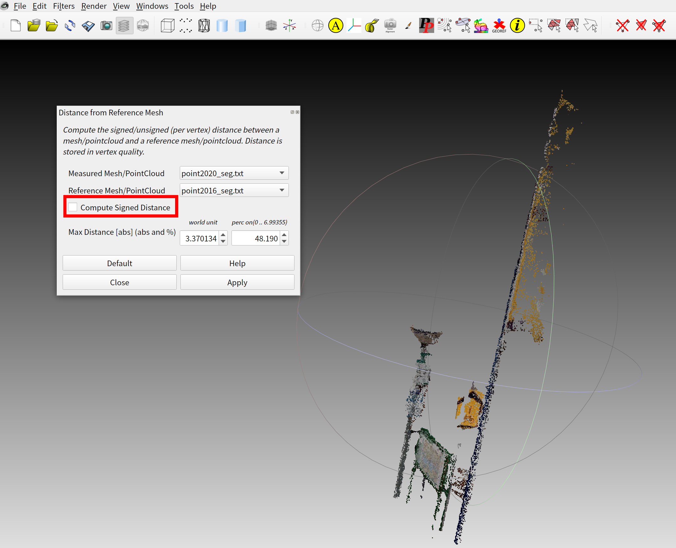 利用Meshlab工具区分两个时相之间的差异（用红色标注变化）_meshlab的 vertex color distance-CSDN博客