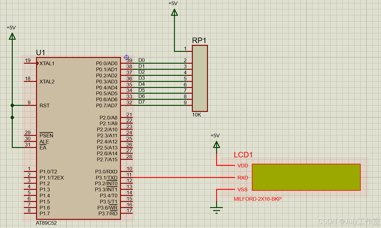 100、基于AT89C52的MILFORD-2X16-BKP液晶应用proteus仿真设计_milford4x20bkp模块-CSDN博客