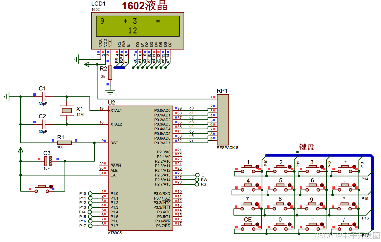 基于单片机的计算器设计 (程序+仿真+电路+论文)(51+1602+KEY16) 0404_基于51单片机的简易计算器设计论文-CSDN博客