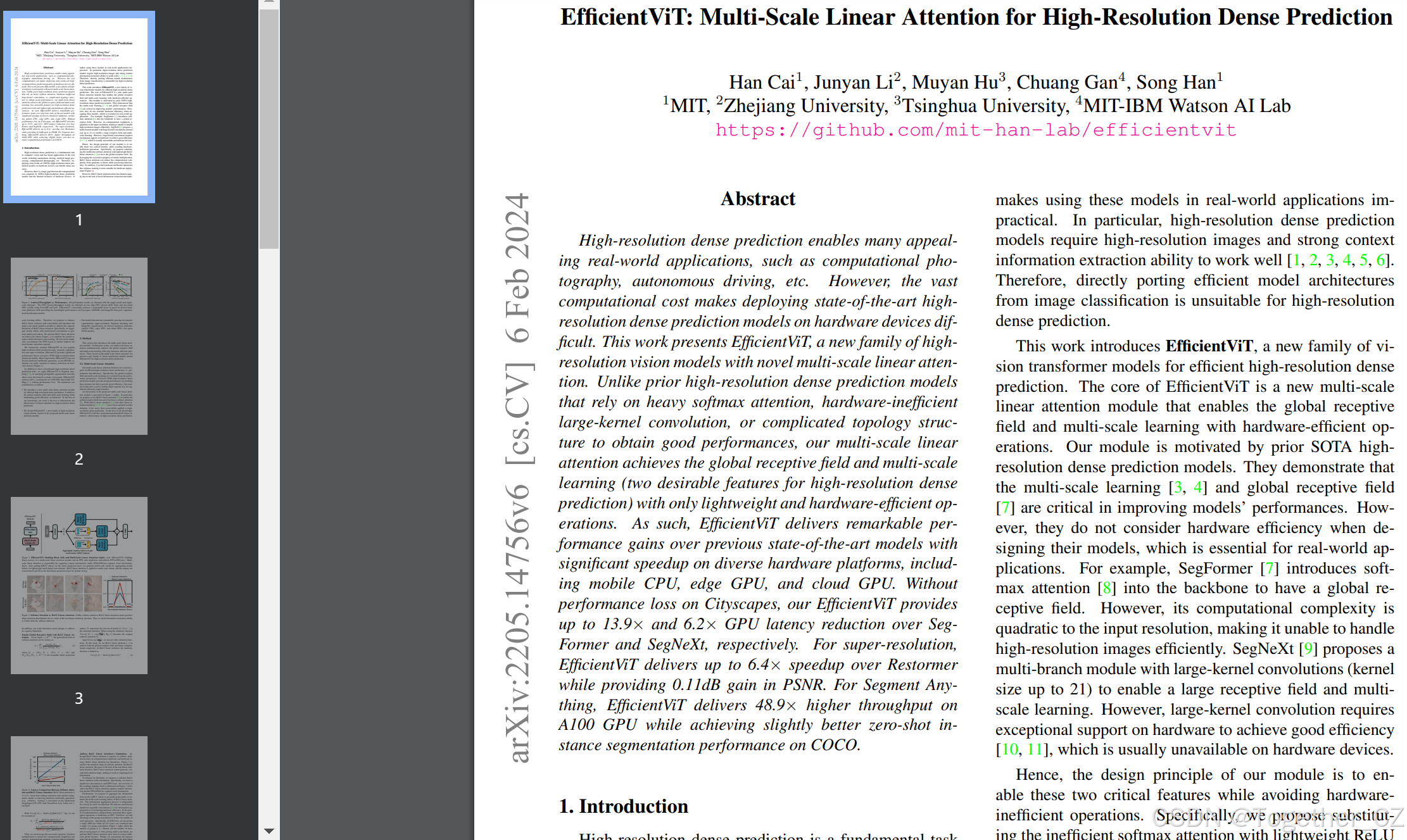 EfficientViT: Multi-Scale Linear Attention for High-Resolution Dense Prediction——多尺度线性注意力用于高分辨率 ...
