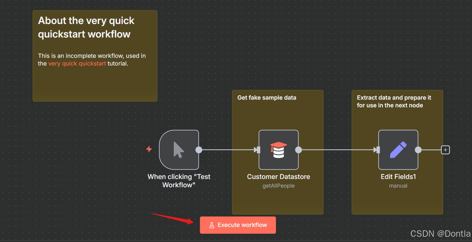 【n8n教程笔记——工作流Workflow】快速开始：1、超快速入门（The very quick quickstart）（生成假数据并删选输出）（n8n模板、n8n表达式）_n8n删除工作流 ...