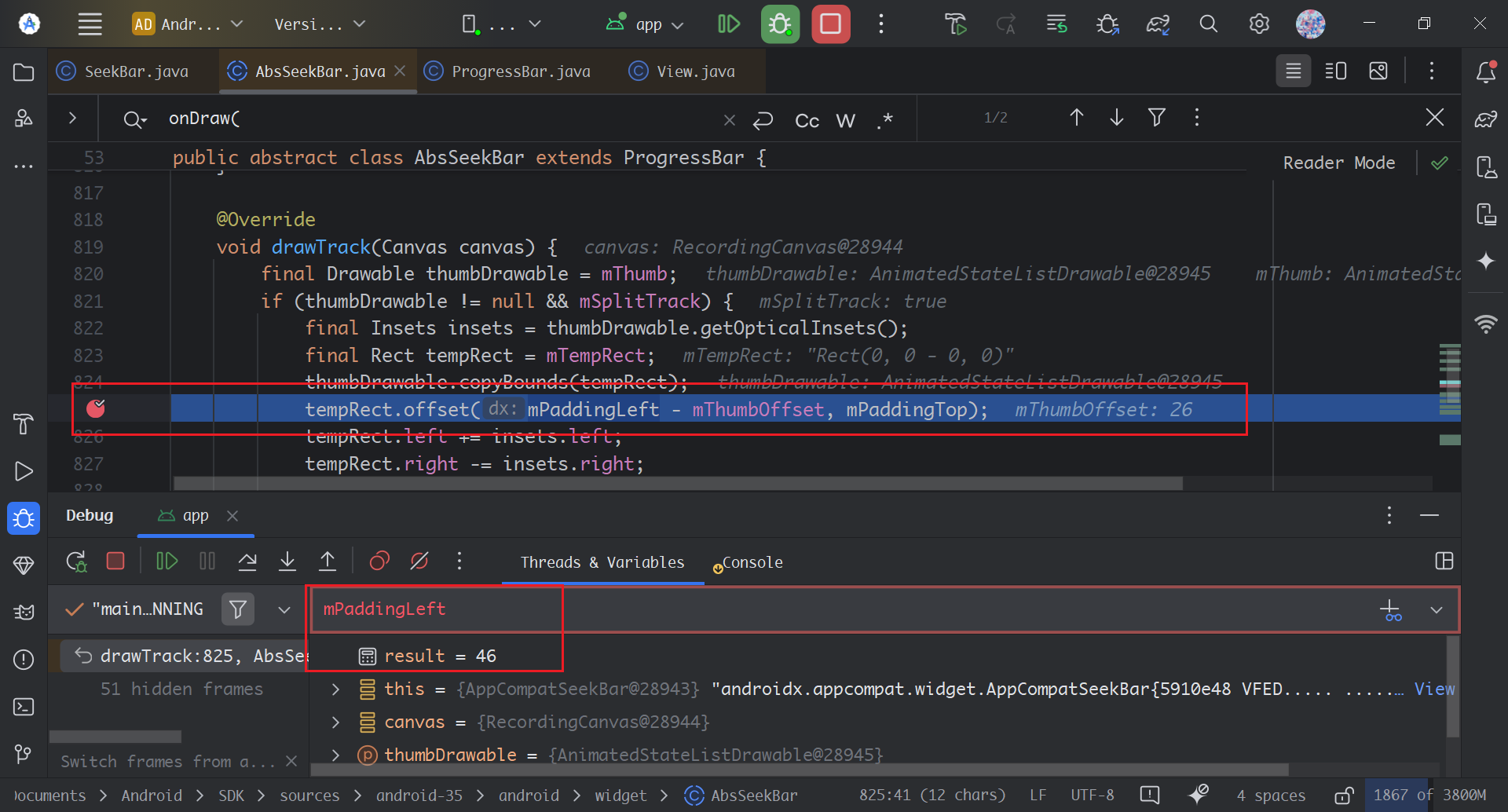 调试Android源码探寻Seekbar为什么需要设置paddingStart/End才能去掉默认间距的原因 (paddingHorizontal/Left/Right无效)_android ...