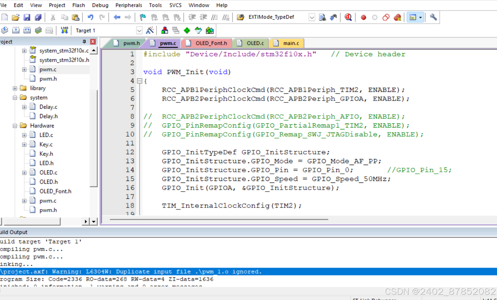 .\project.axf: Warning: L6304W: Duplicate input file .\pwm_1.o ignored.-CSDN博客