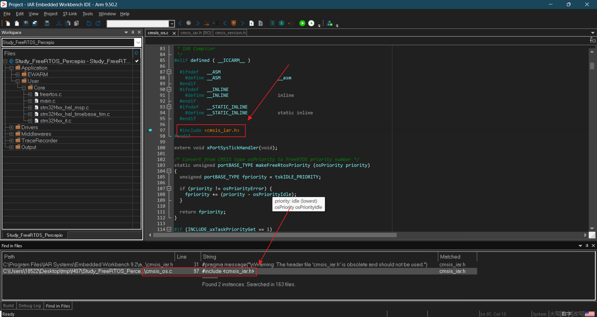 STM32F407ZGTx的iar工程警告 Warning: The header file ‘cmsis_iar.h‘ is obsolete and should not be used ...