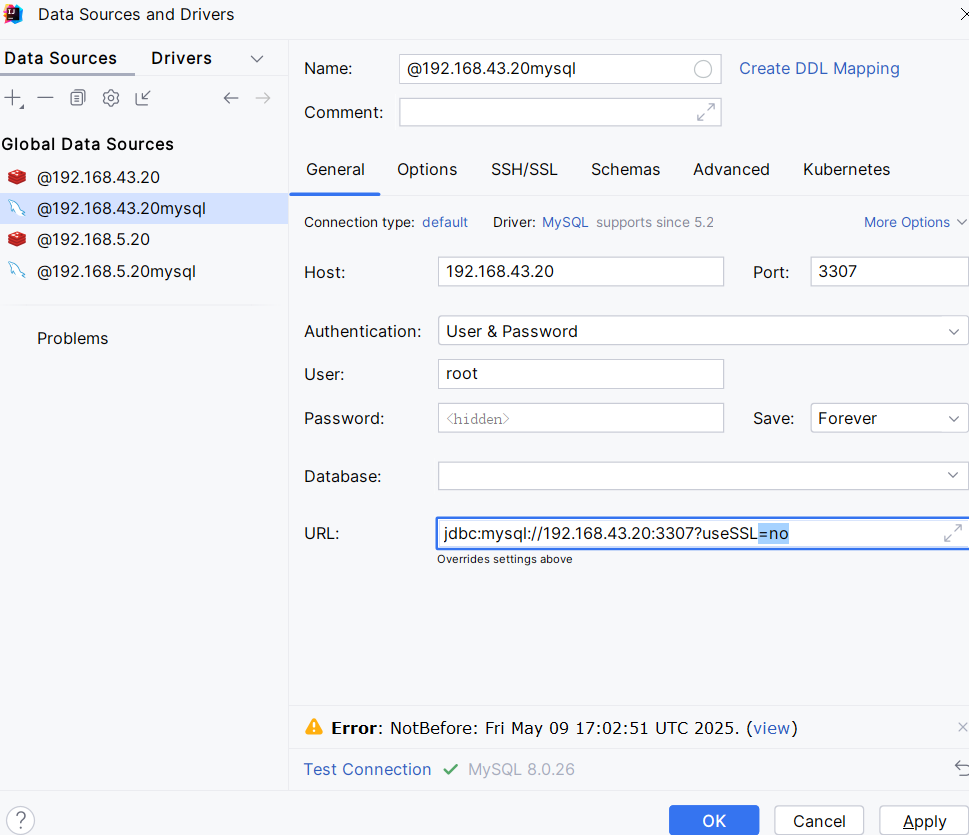 DBMS: MySQL (ver. 8.0.26) Case sensitivity: plain=exact, delimited=exact Driver: MySQL Connector ...