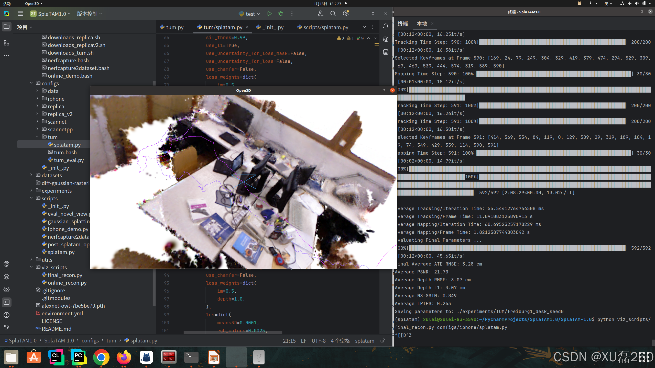 SplaTAM: Splat, Track & Map 3D Gaussians for Dense RGB-D SLAM，项目运行及代码更正 ...
