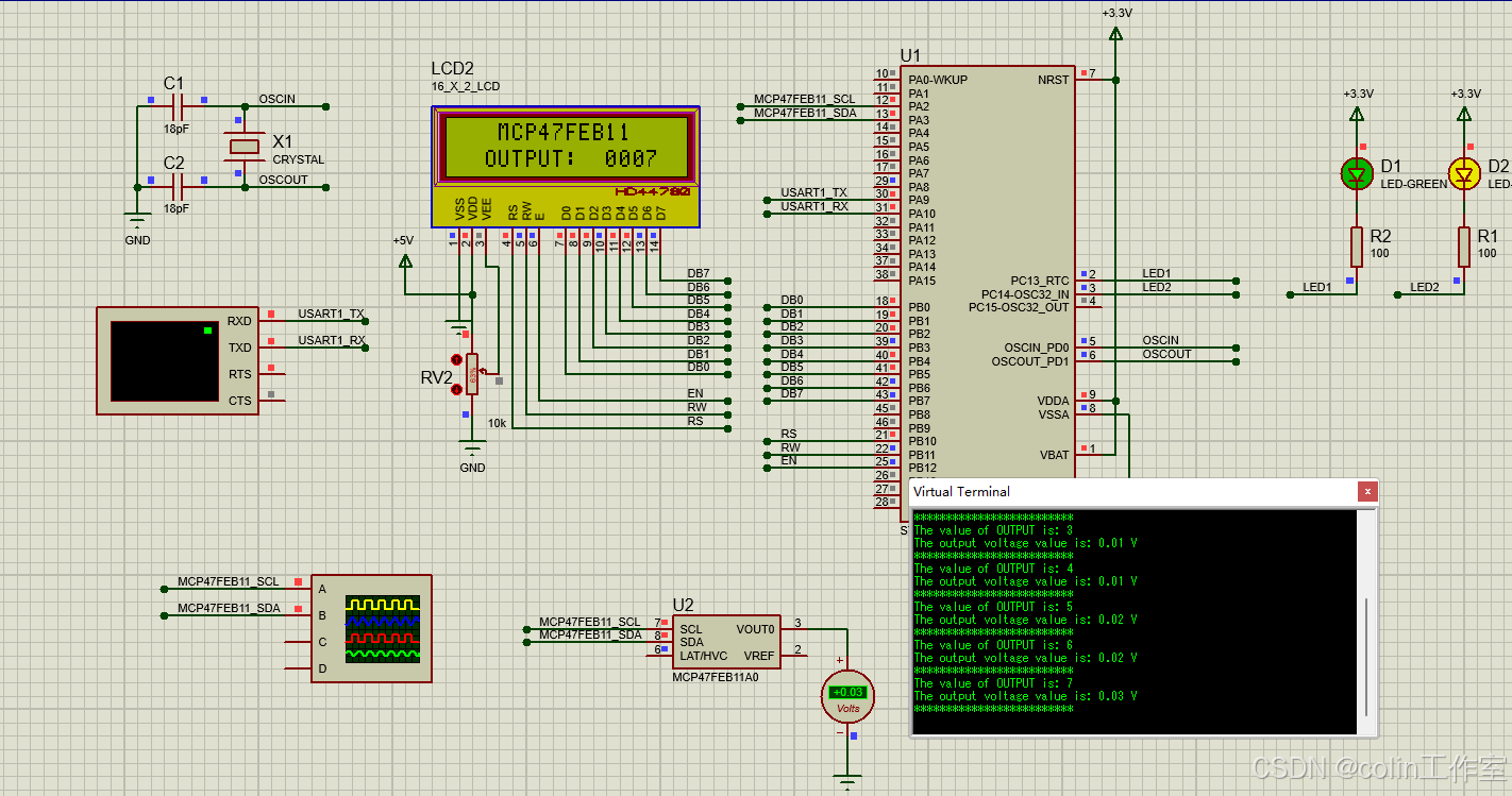 基于FreeRTOS+STM32CubeMX+LCD1602+MCP47FEB11A0（I2C接口）的DAC转换器Proteus仿真_mcp4921原理图-CSDN博客