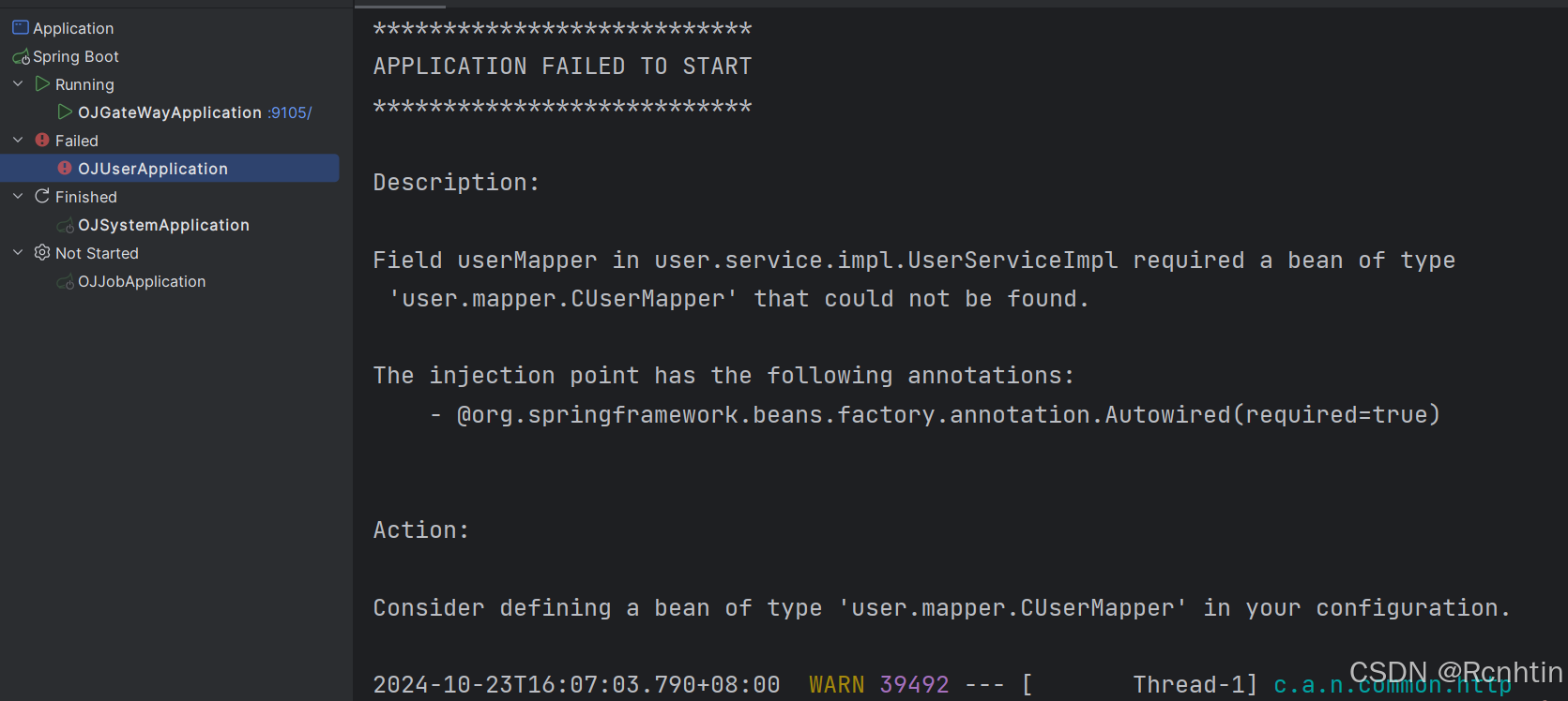 Description:Field userMapper in user.service.impl.UserServiceImpl required a bean of type ‘user ...