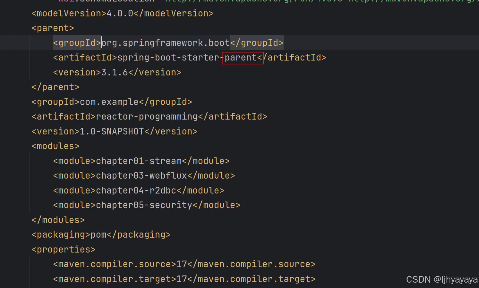 解决Invalid packaging for parent POM org.springframework.boot:spring-boot-starter:3.1.6, must be ...