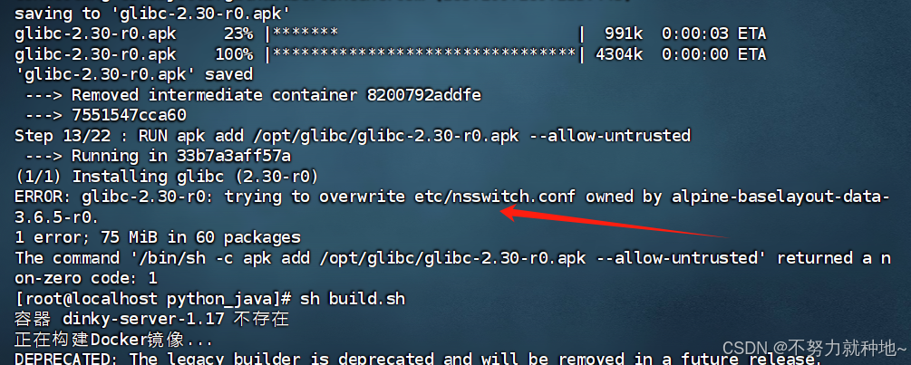 ERROR: glibc-2.30-r0: trying to overwrite etc/nsswitch.conf owned by alpine-baselayout-data-3.6. ...