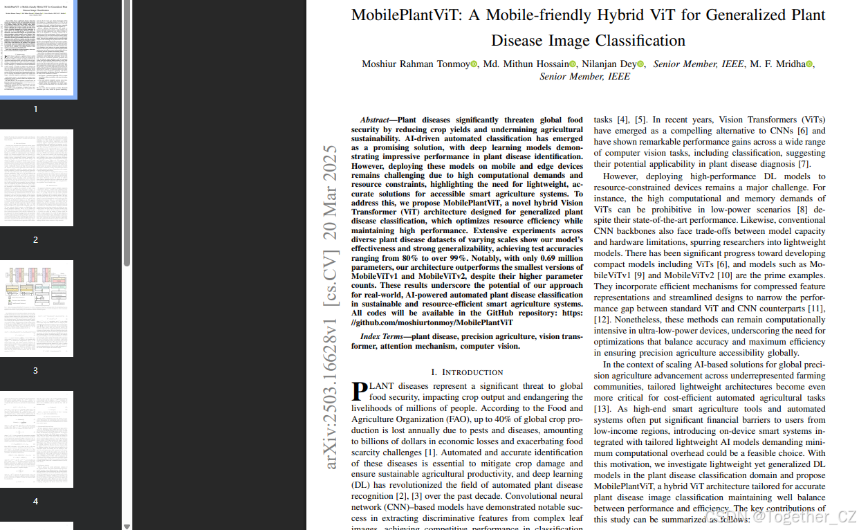 MobilePlantViT:A Mobile-friendly Hybrid ViT for Generalized ...