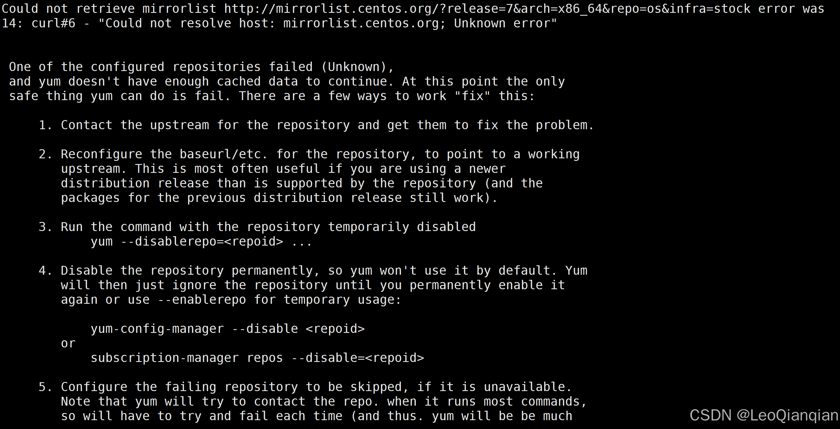CentOS使用yum出现Could not retrieve mirrorlis错误问题_14: curl#6 - "could not resolve host: mirrorlist.c ...