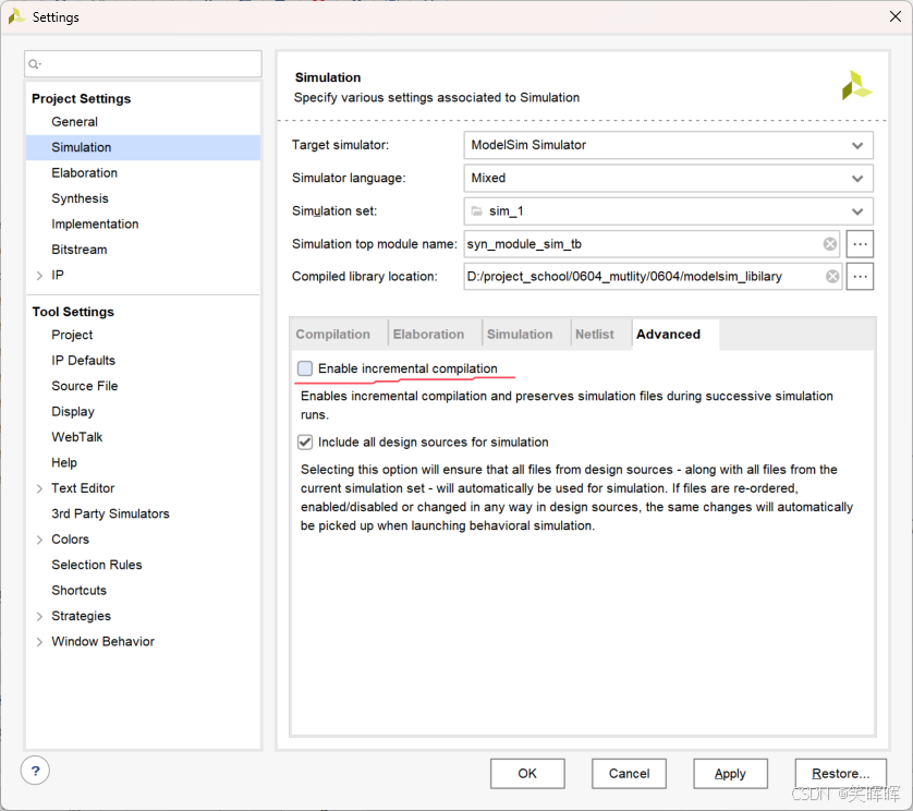 vivado使用modelsim10.6c仿真时一直显示Executing analysis and compilation step-CSDN博客