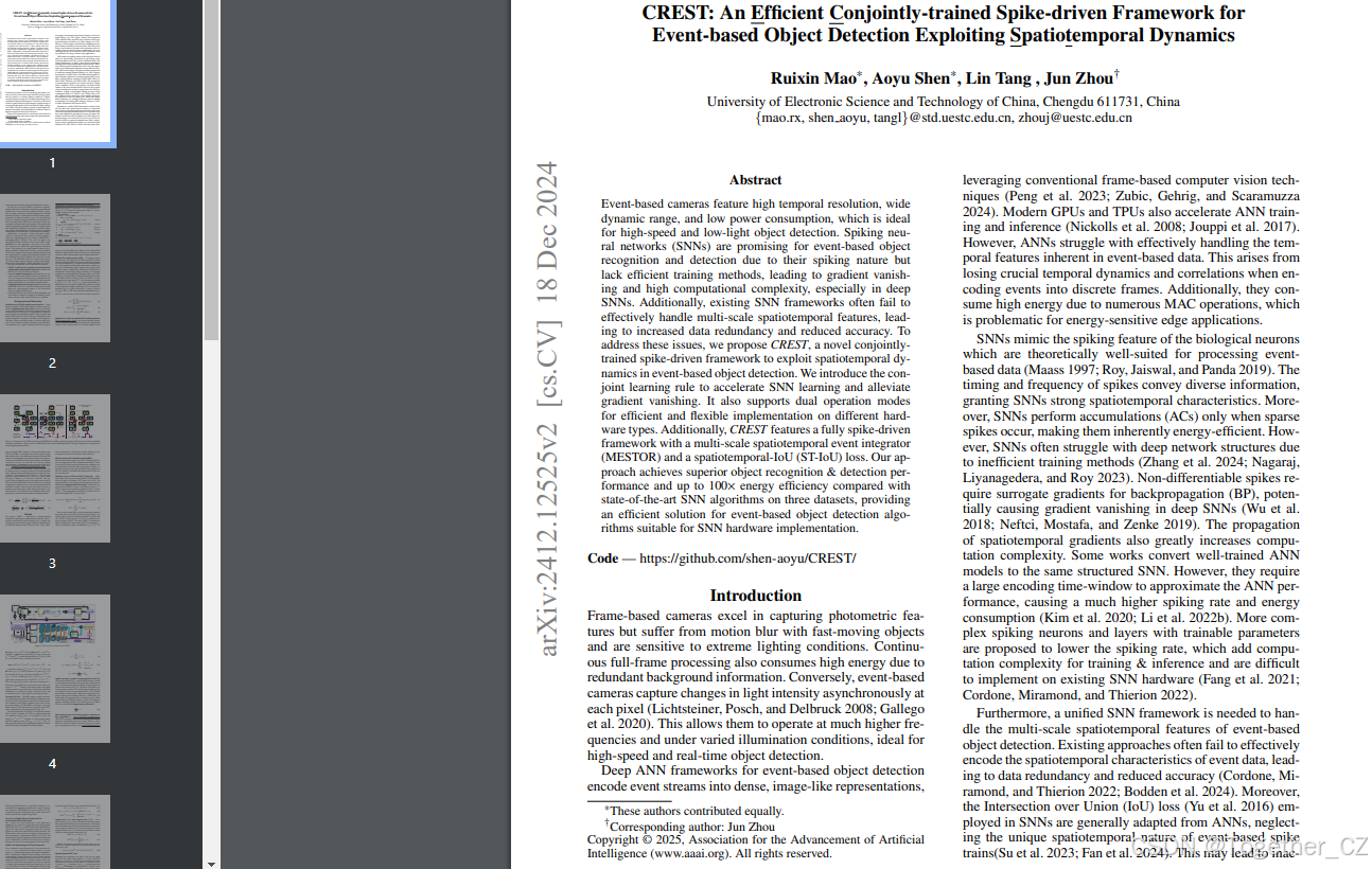 CREST：An Efficient Conjointly-trained Spike-driven Framework——一种高效的联合训练脉冲驱动框架，利用时空动态进行基于事件的目标检测 ...