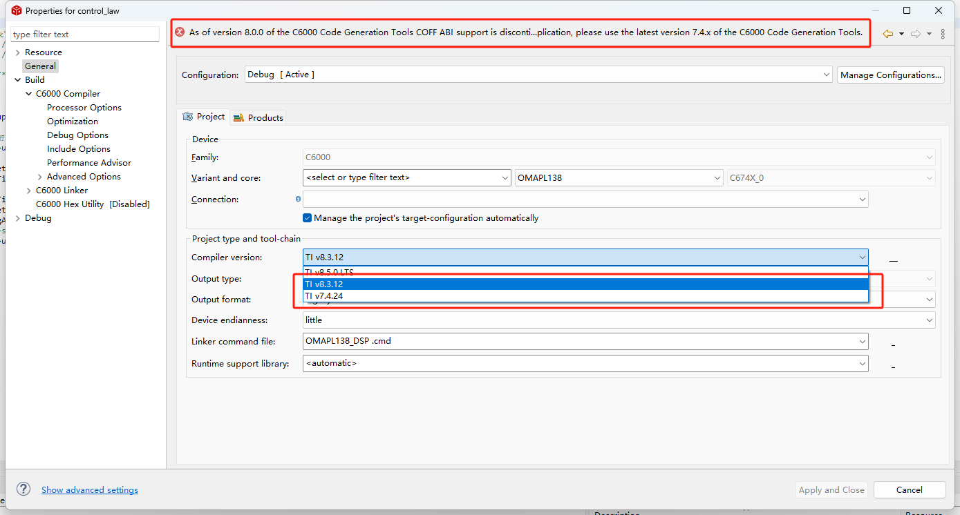 关于CCS出现报错This project was created using a version of ...的解决方案 ...