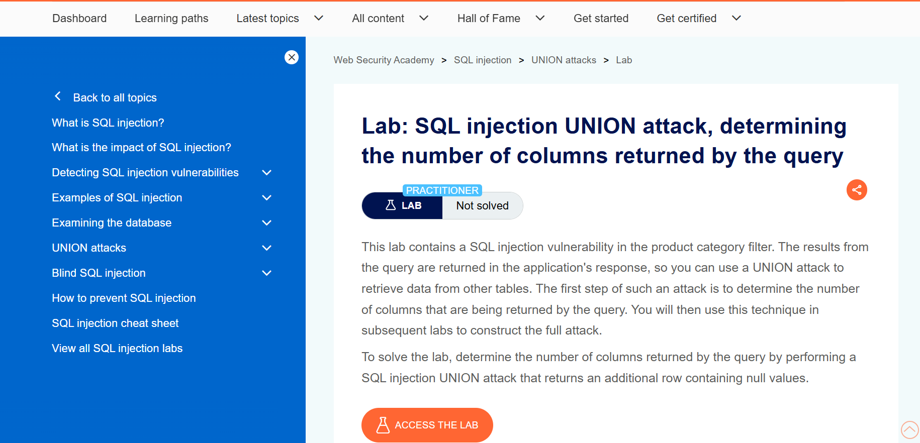 Portswigger之SQL injection UNION attack, determining the number of columns returned by the query ...