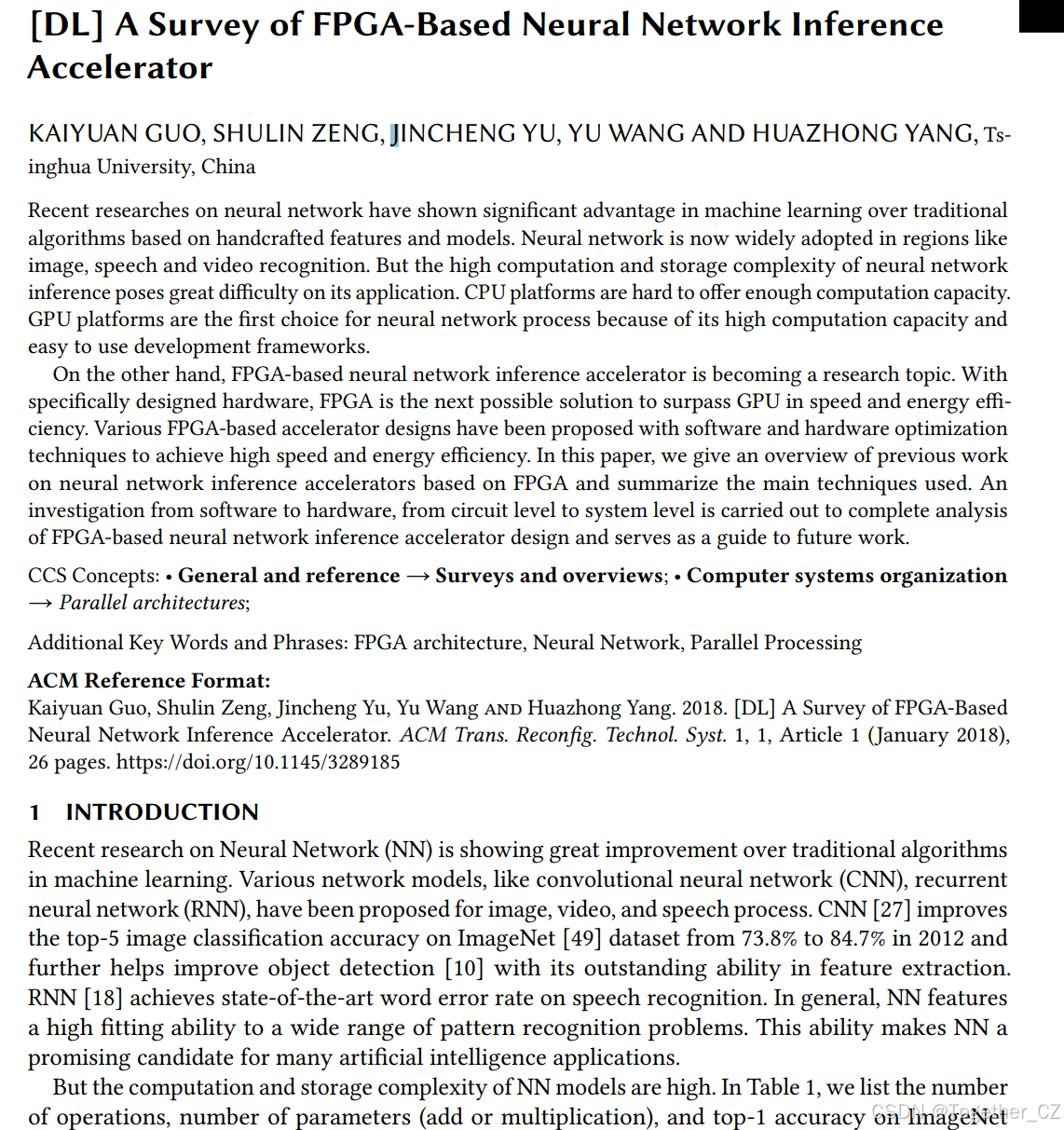 [DL] A Survey of FPGA-Based Neural Network Inference Accelerator——基于FPGA的神经网络推理加速器综述_fpga神经网络推理 ...